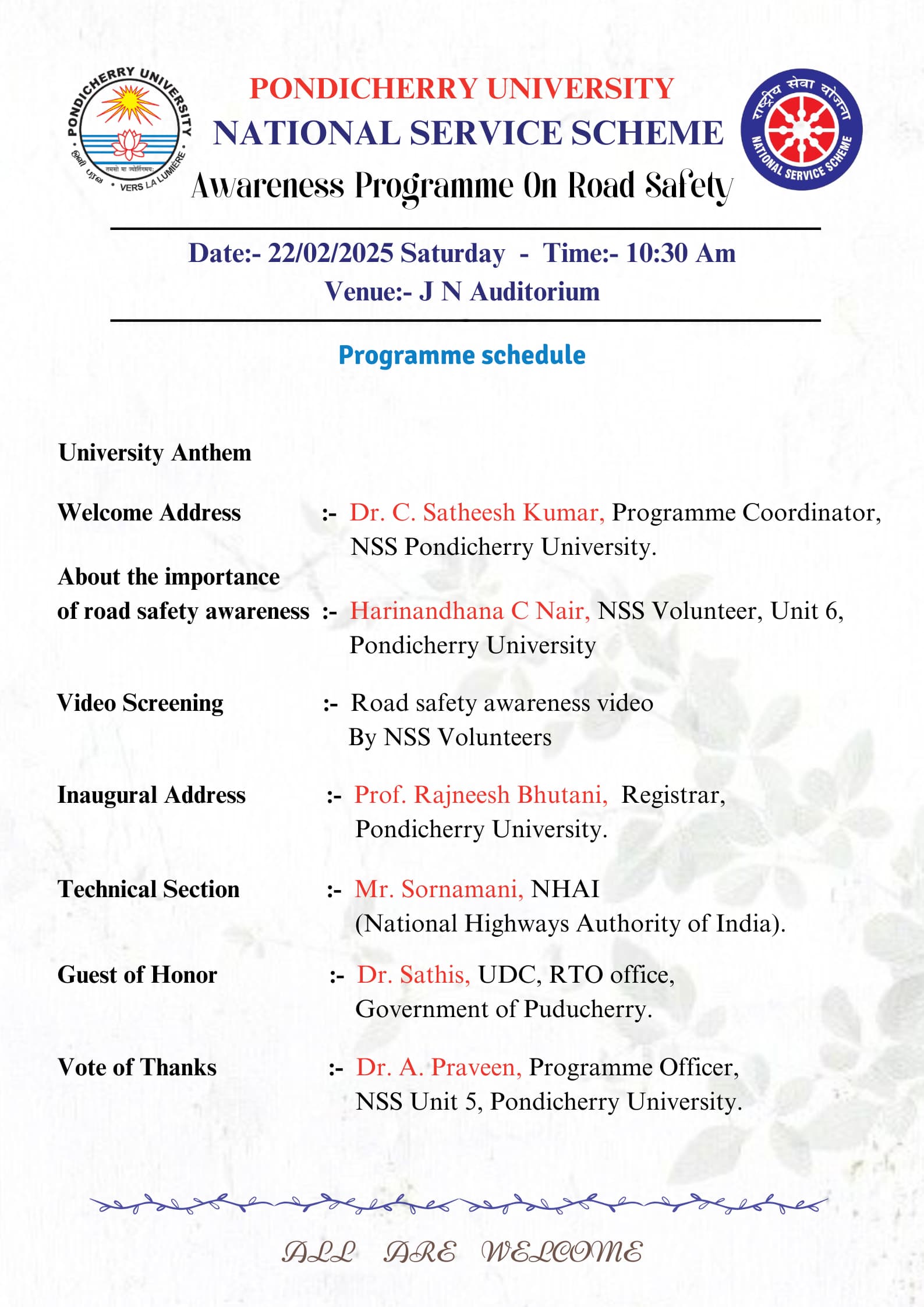 Awareness Programme on Road Safety – Pondicherry University