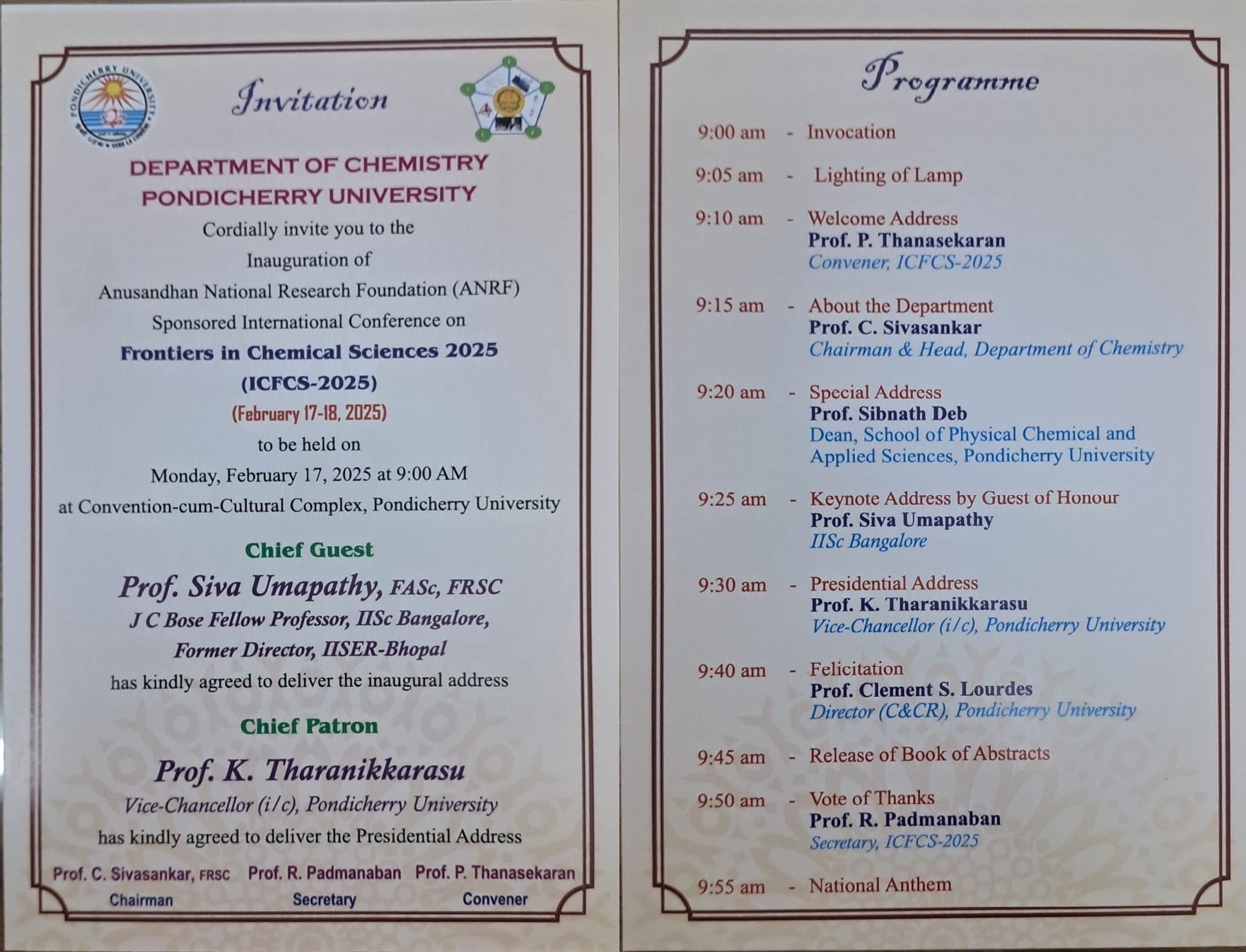 Invitation – International Conference on Frontiers in Chemical Sciences ...