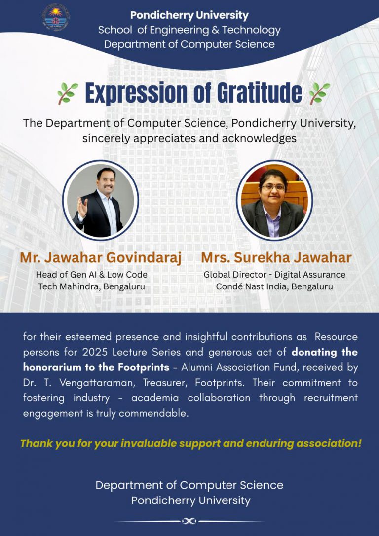 Expression of Gratitude – Dept. of Computer Science – Pondicherry ...