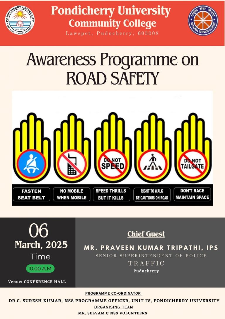 Awareness Programme on Road Safety – PUCC, Lawspet – Pondicherry University