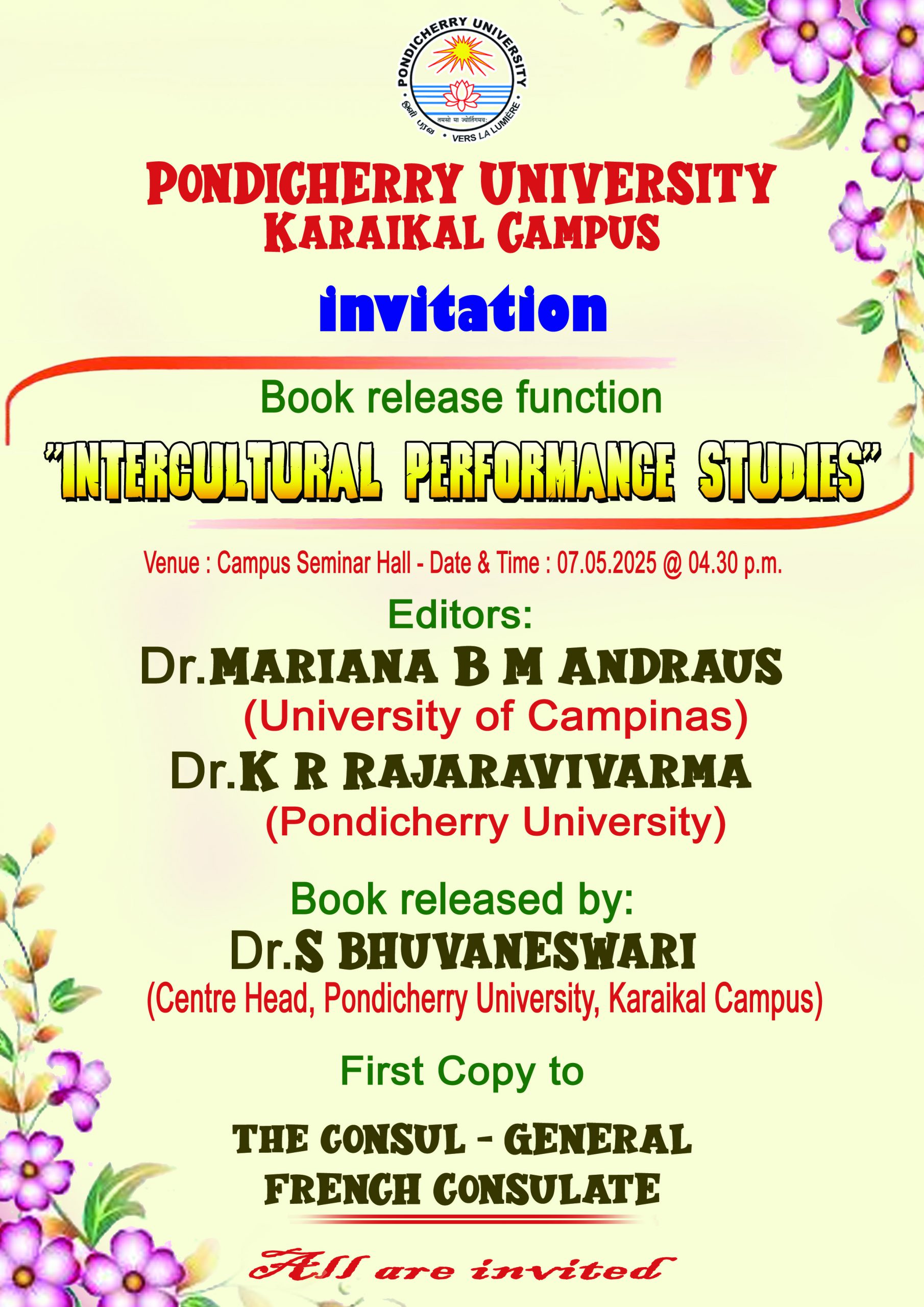 Invitation – Book Release Function – Intercultural Performance Studies ...