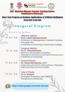 Short Term Program on Business Applications of Artificial Intelligence –UGC-Malaviya Mission ...