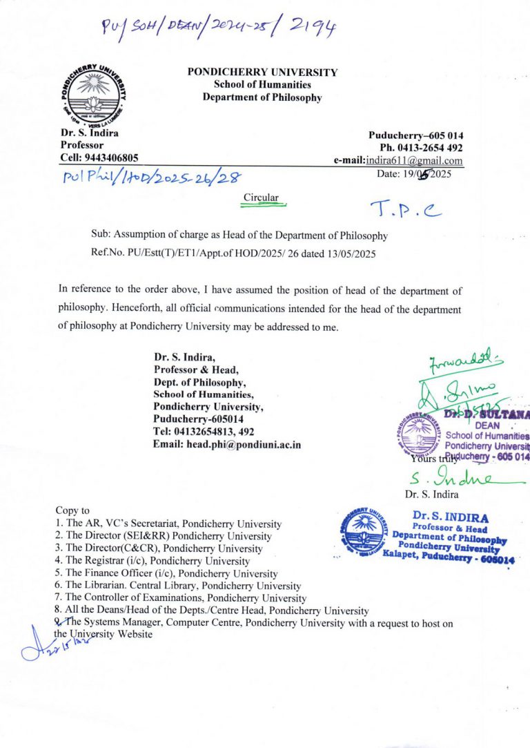 Assumption of charge as Head of the Department of Philosophy ...