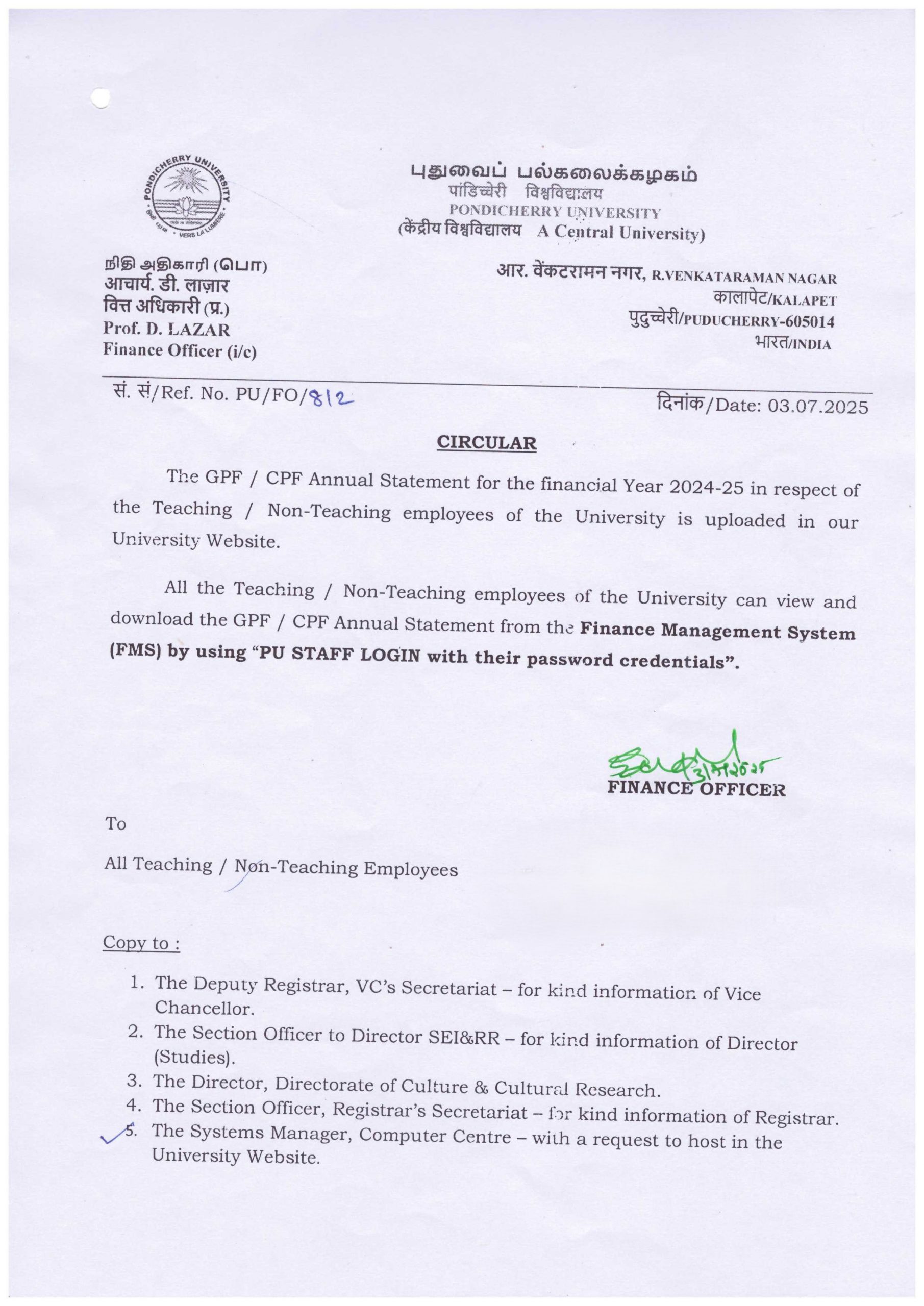 GPF/CPF Annual Statement for the financial Year 2024-25 – View/Download ...