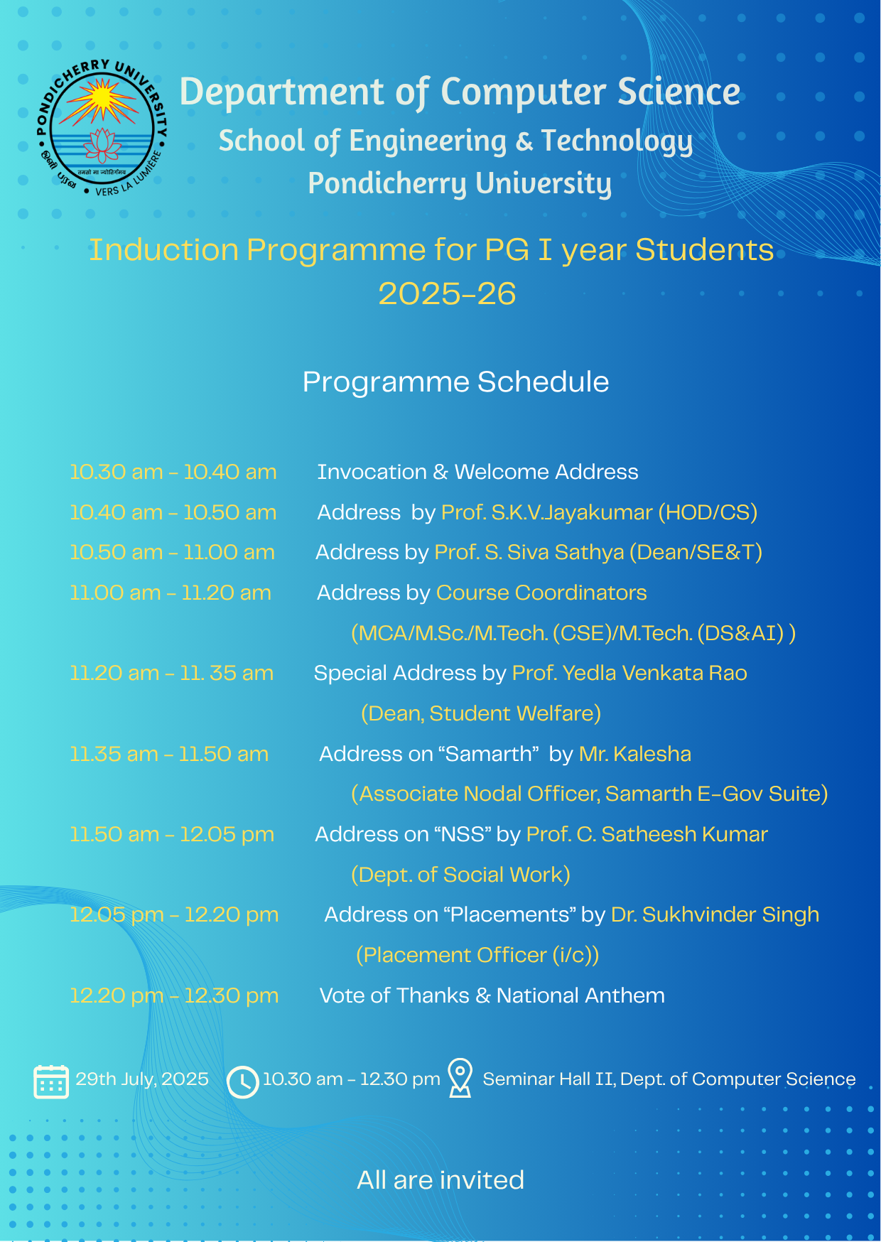 Induction Programme for PG I year Students 2025-26 – Department of ...
