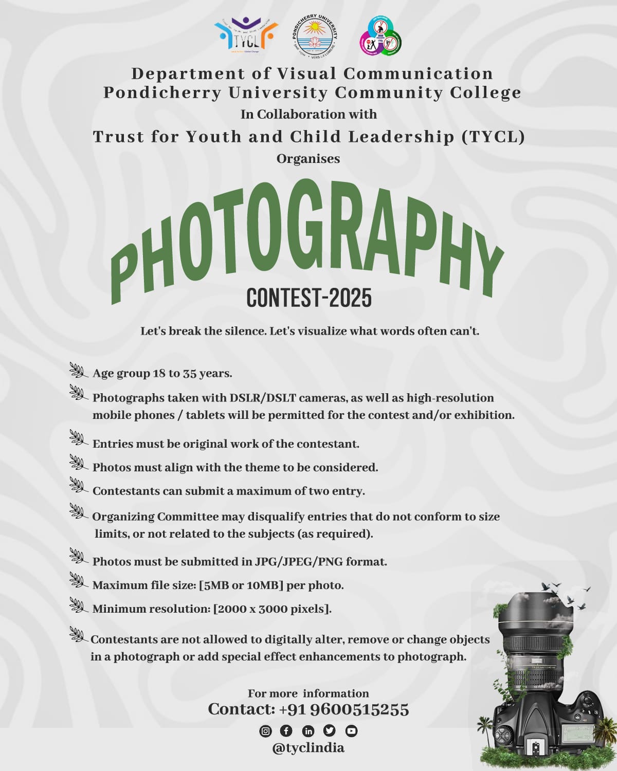 Photography Contest-2025 – PUCC, Lawspet – Pondicherry University