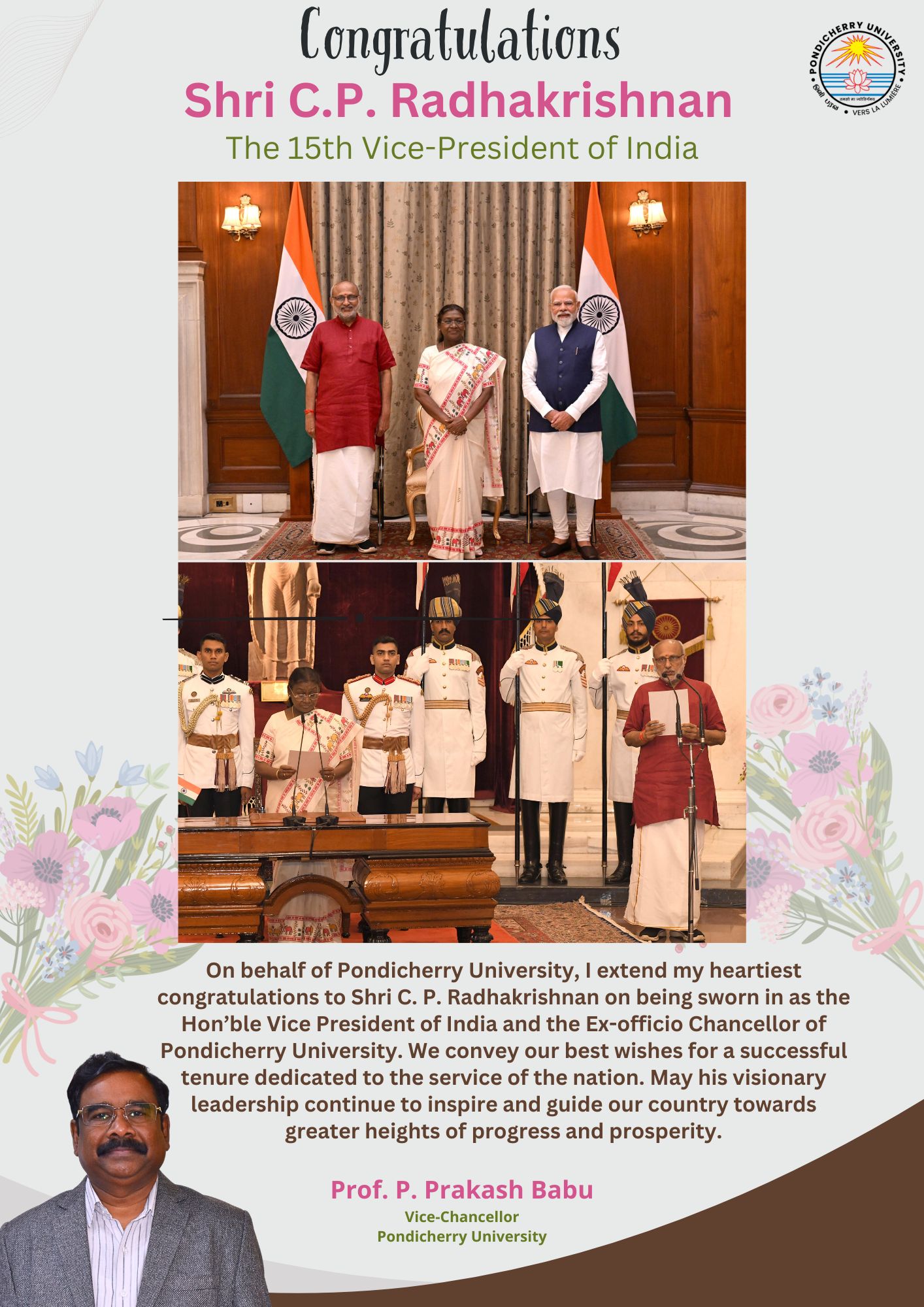 Felicitation Message from Vice-Chancellor Prof. P. Prakash Babu to the ...