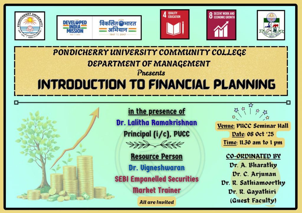 Introduction to Financial Planning – PUCC, Lawspet – Pondicherry University