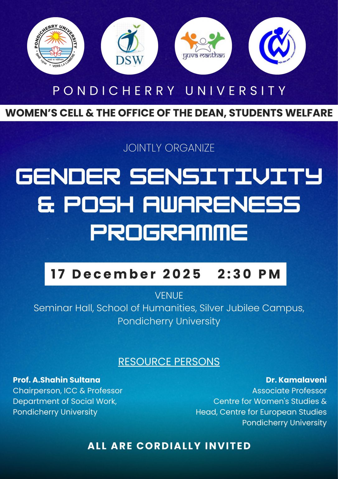 Gender Sensitivity & Posh Awareness Programme – Pondicherry University