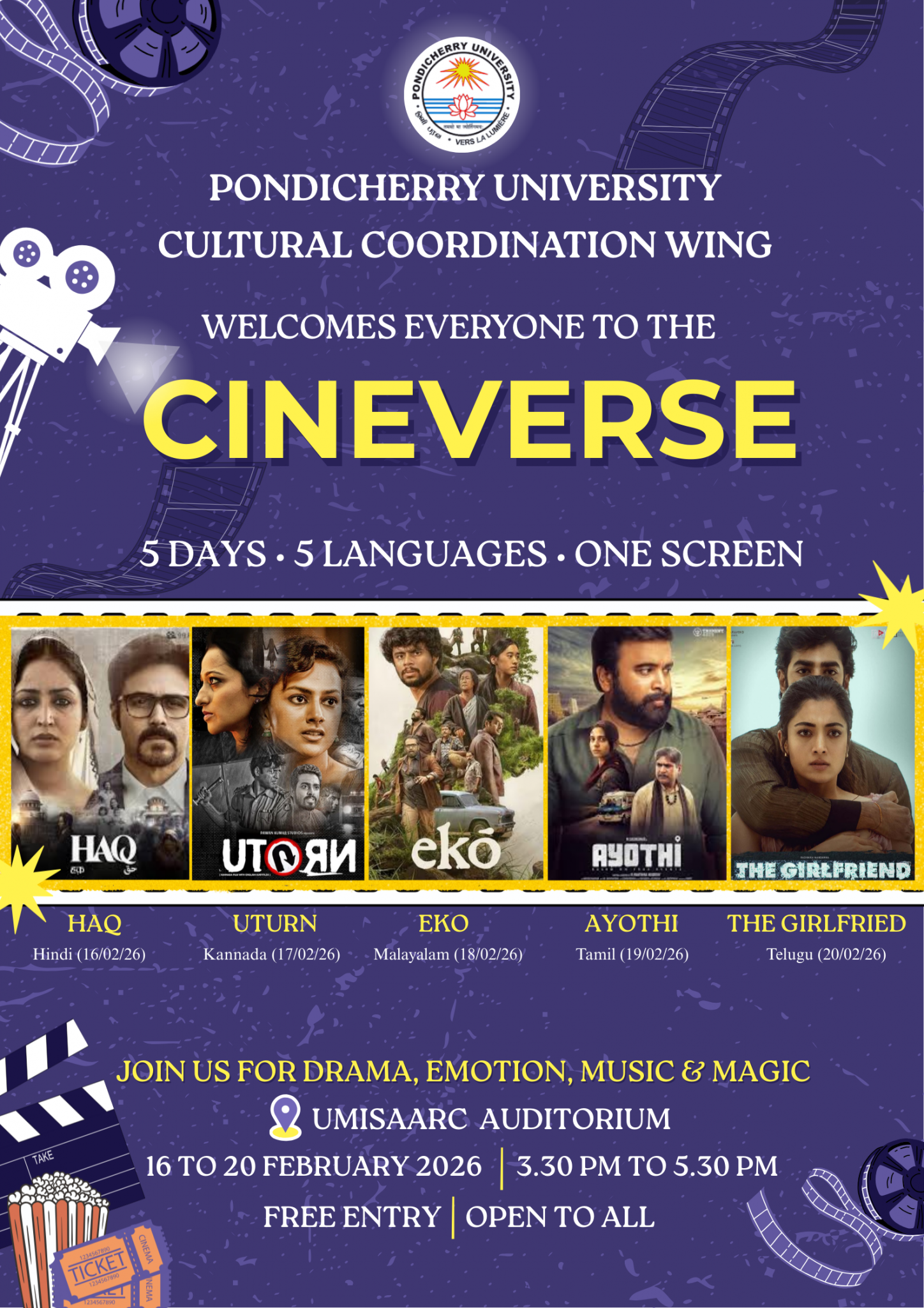 Cineverse – Movie Screening at UMISARC Auditorium – Pondicherry University